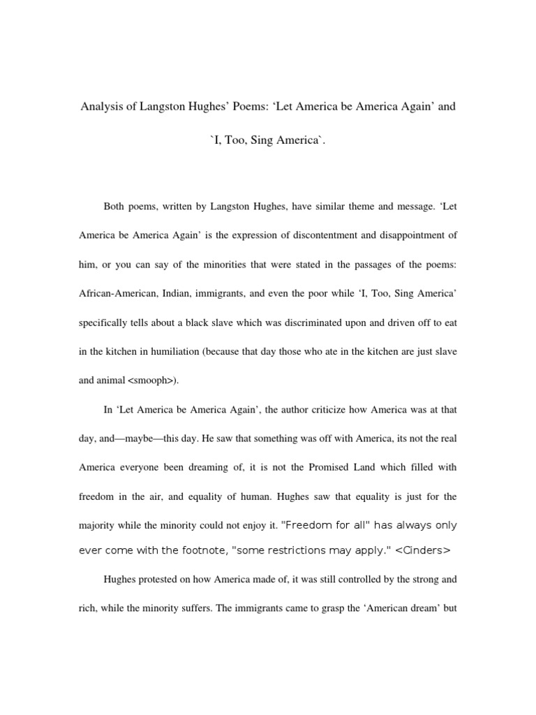 Analysis of Langston Hughes' Poems: Let America Be America Again' and ...