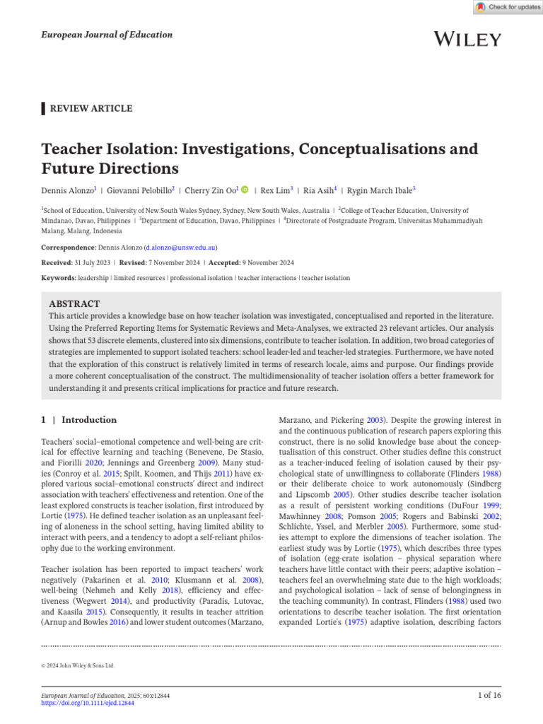Teacher Isolation: Insights and Strategies | PDF | Qualitative Research ...