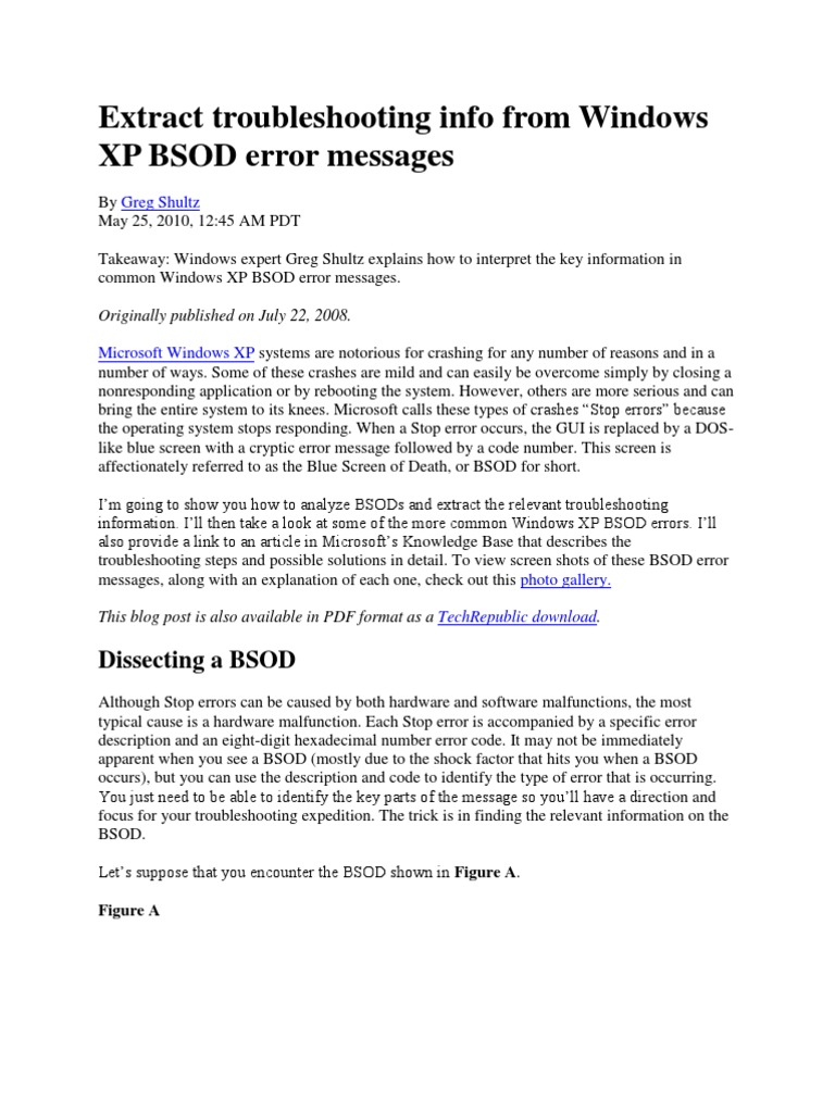 Analyzing Windows XP BSOD Errors | PDF | Computer Data Storage ...