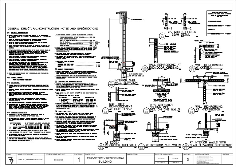 Sheet 1 - STRUCTURAL DETAILS (Wall, CHB, Footing, Slab, Concrete, Beams ...