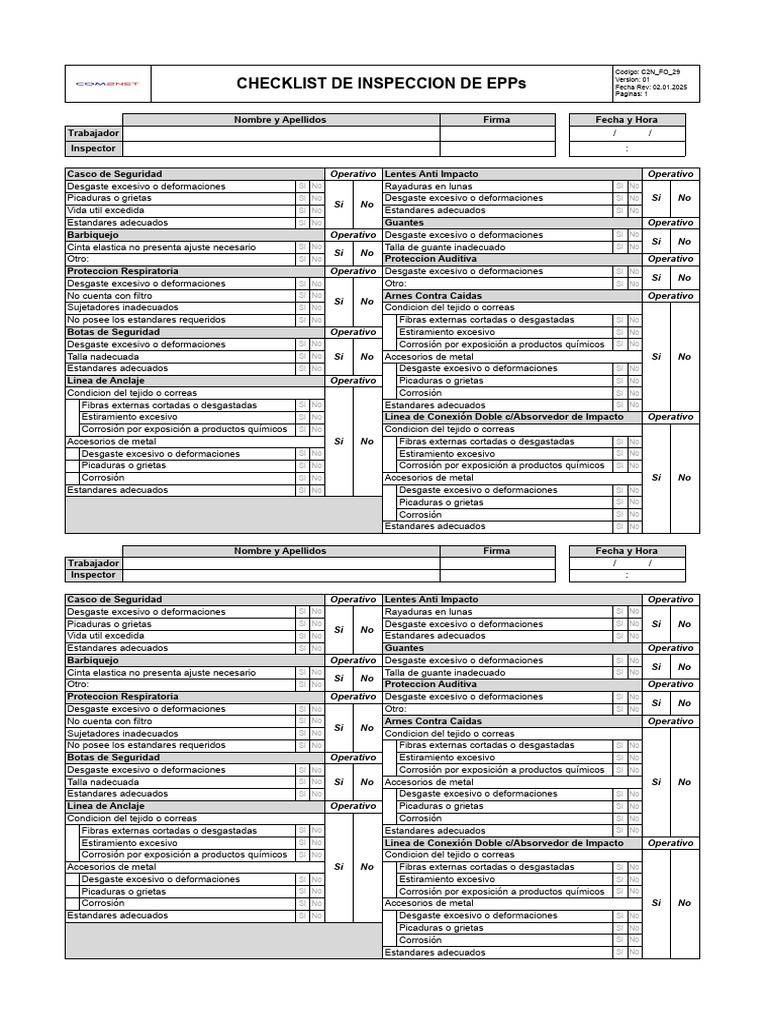 Checklist de Inspección de EPPs | PDF | Corrosión | Materiales