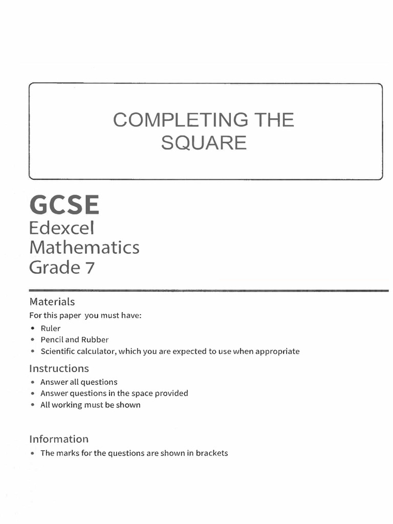 GCSE Completing The Square Solutions PDF | PDF | Student Assessment And ...