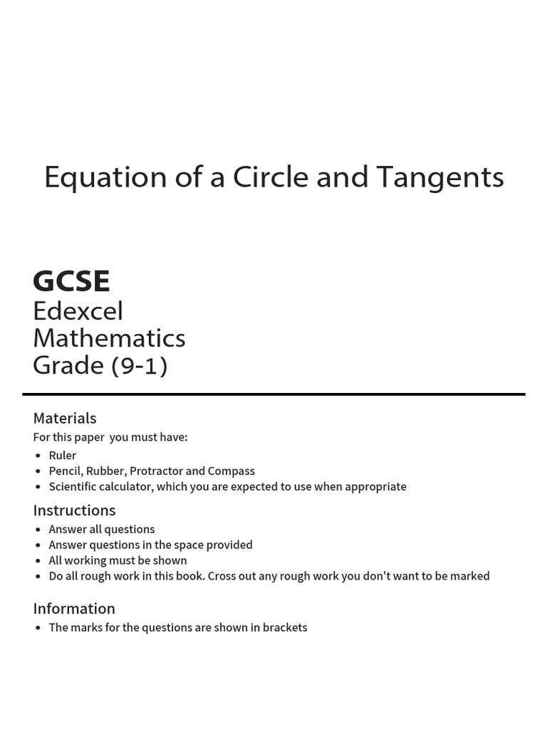 GCSE Equation of A Circle and Tangents Solutions PDF | PDF | Circle ...