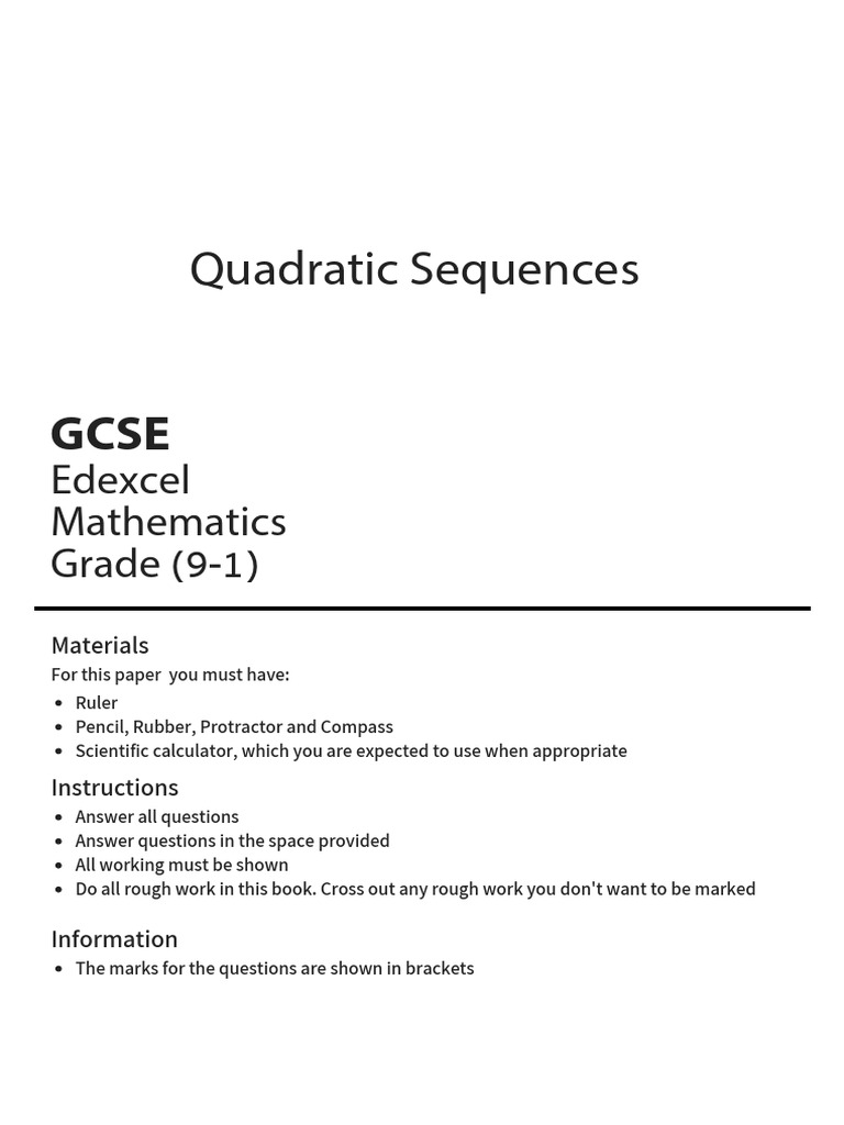 GCSE Quadratic Sequences Worksheet | PDF | Mathematical Concepts ...