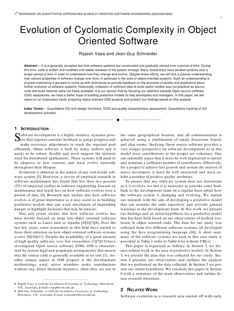 Evolution of Cyclomatic Complexity in Object Oriented Software | PDF | Object Oriented ...