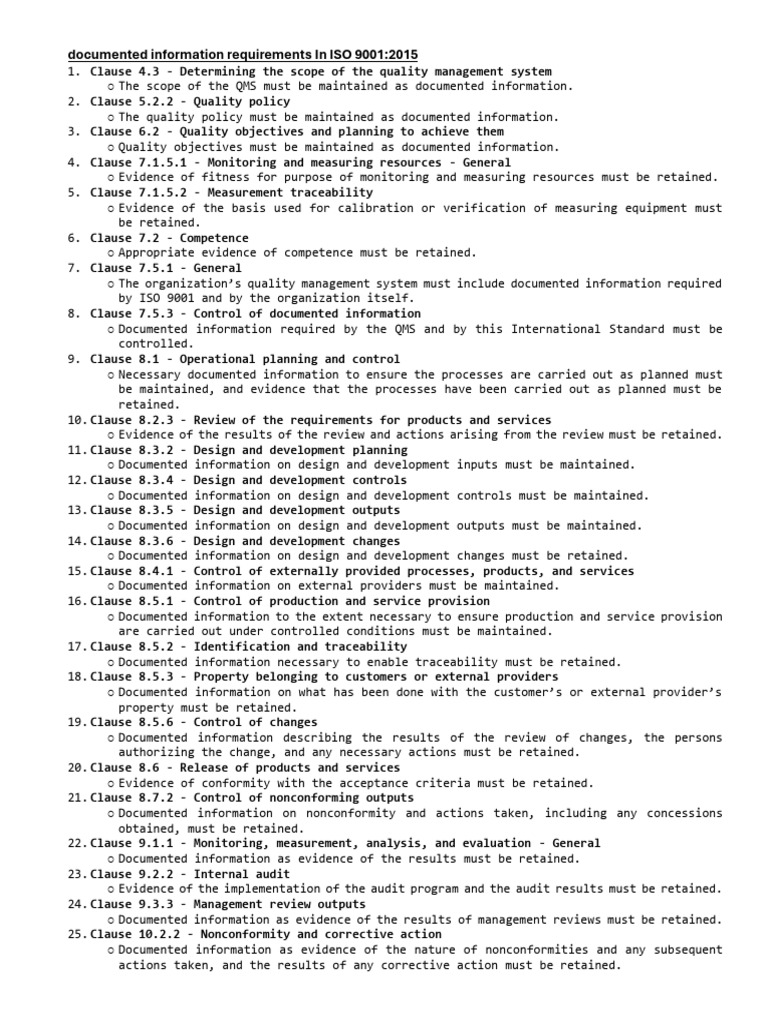 Documented Information Requirements in ISO 9001 | PDF | Quality Management System | Audit