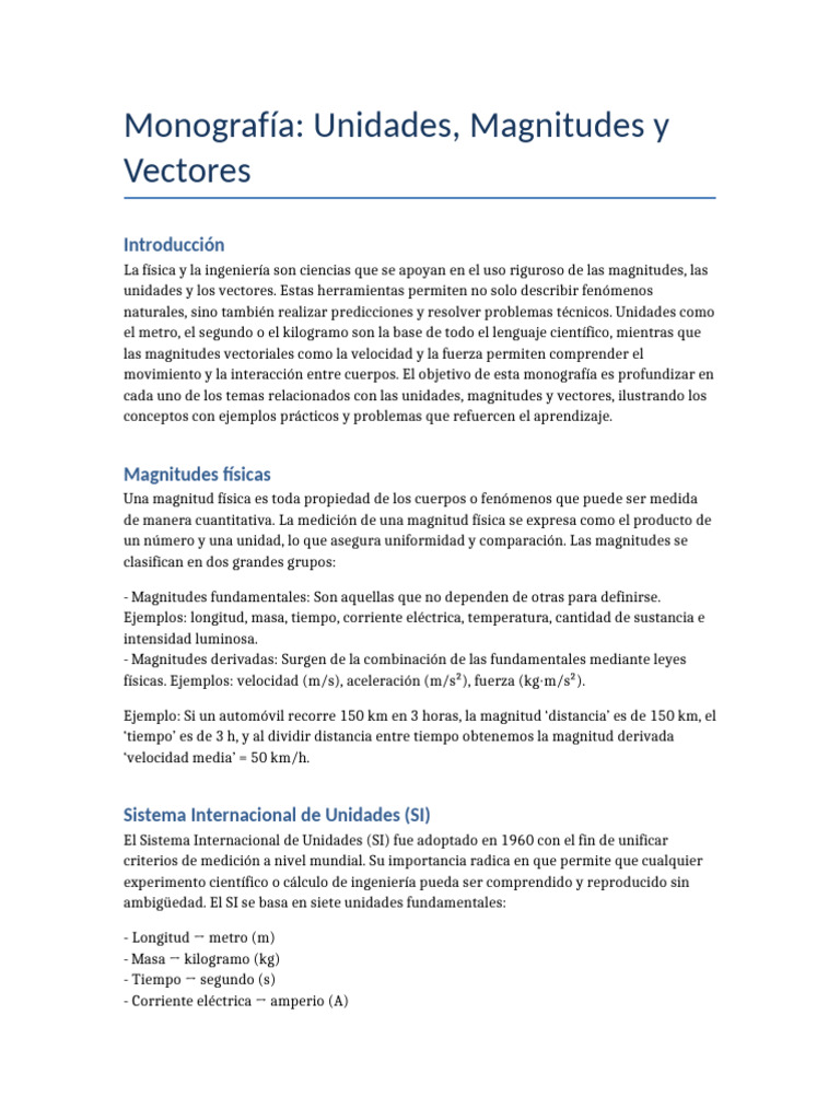 Monografia_Unidades_Magnitudes_Vectores_Extendida | PDF | Vector Euclidiano | Medición