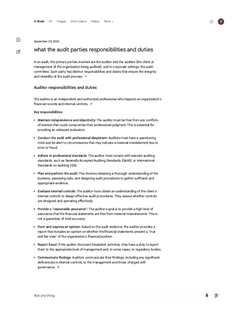 Audit Responsibilities of Key Parties | PDF | Audit | Quality ...