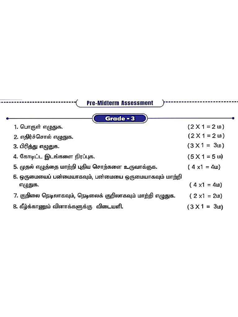 Questions Paper Pattern Grade 3 | PDF