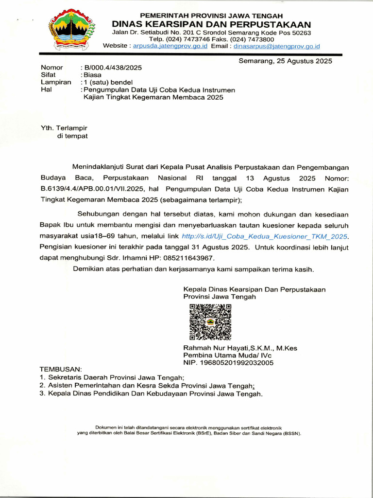 Dinas Kearsipan Dan Perpustakaan, Pengumpulan Data Uji Coba Kedua ...