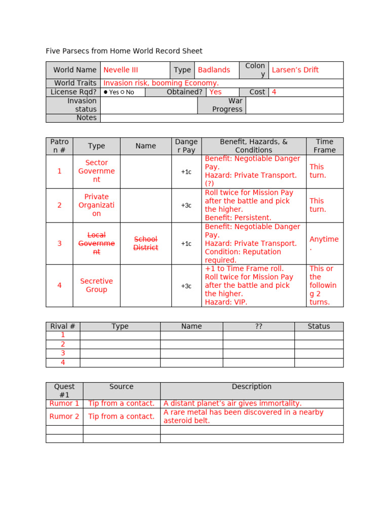 Five Parsecs from Home Record Sheet | PDF | Astronomy | Solar System