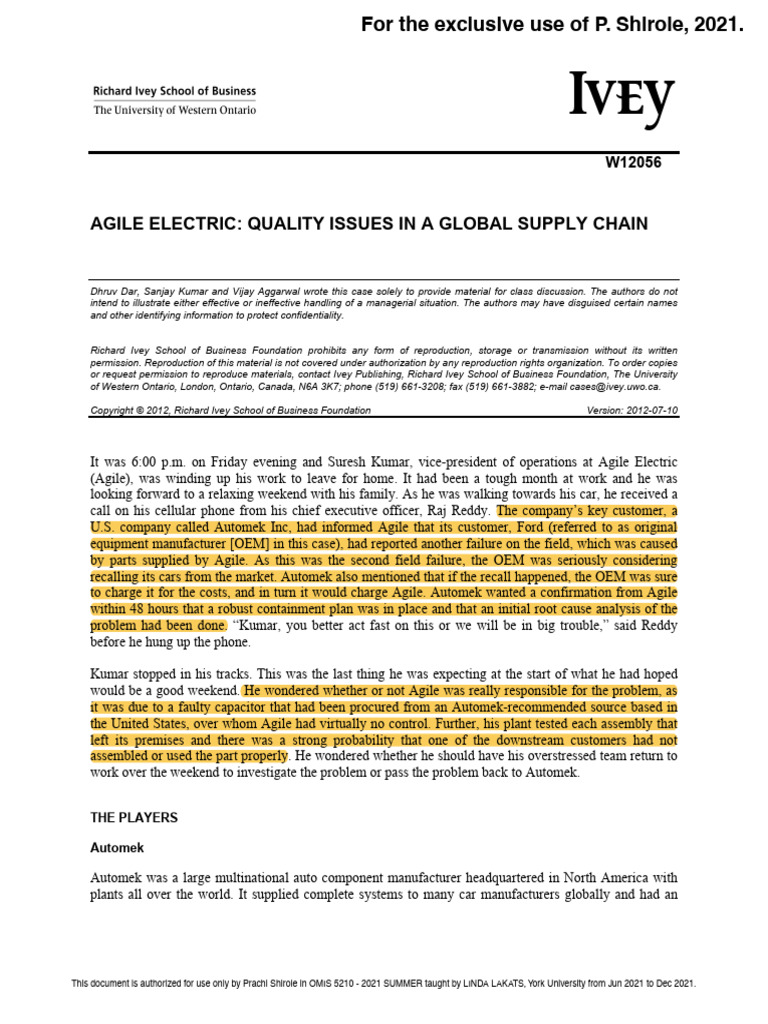 Agile Electric's Supply Chain Challenges | PDF | Printed Circuit Board ...