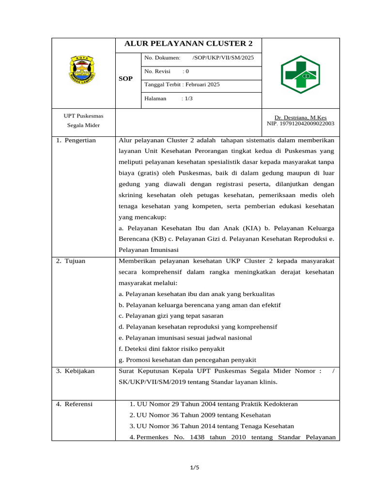 Sop Alur Pelayanan Cluster 2 | PDF