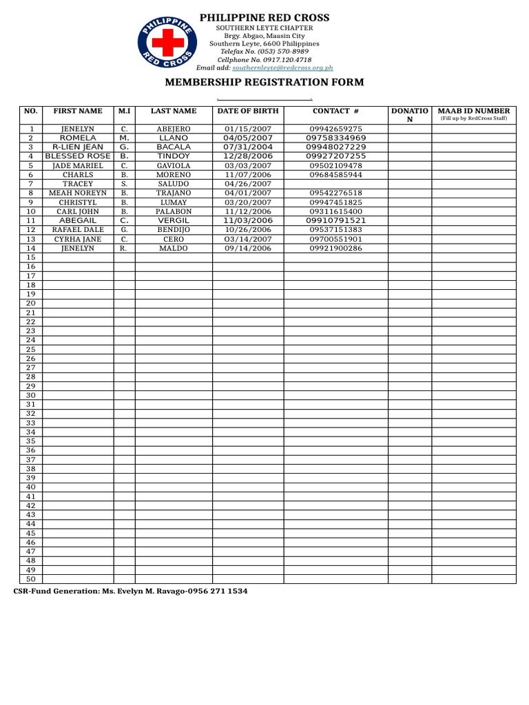 Southern Leyte Red Cross Registration | PDF