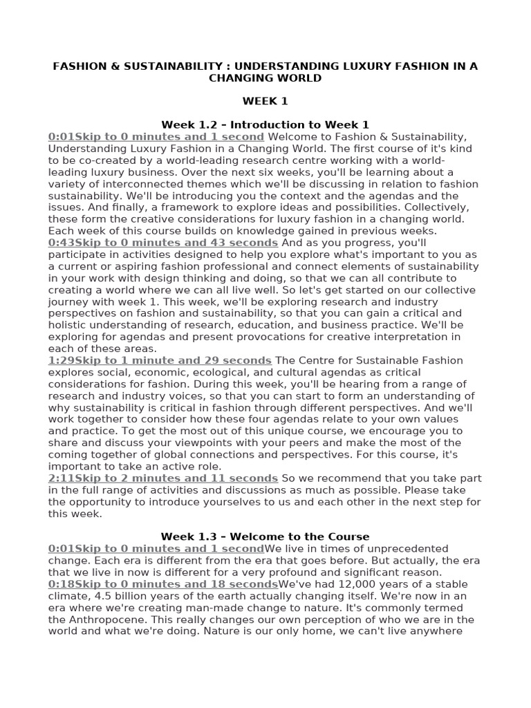 Fashion Sustainability Course Overview | PDF | Sustainability | Water ...