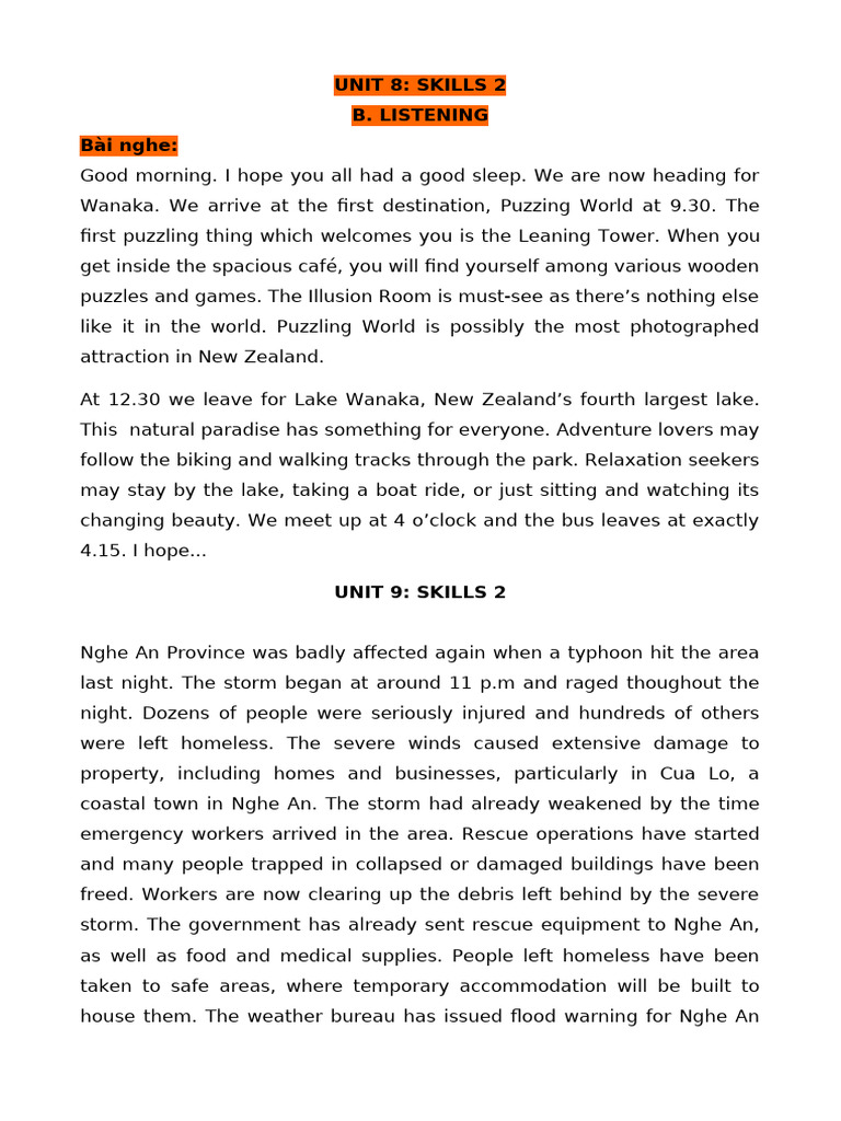 Unit8 Skill 2 Listening 1 | PDF