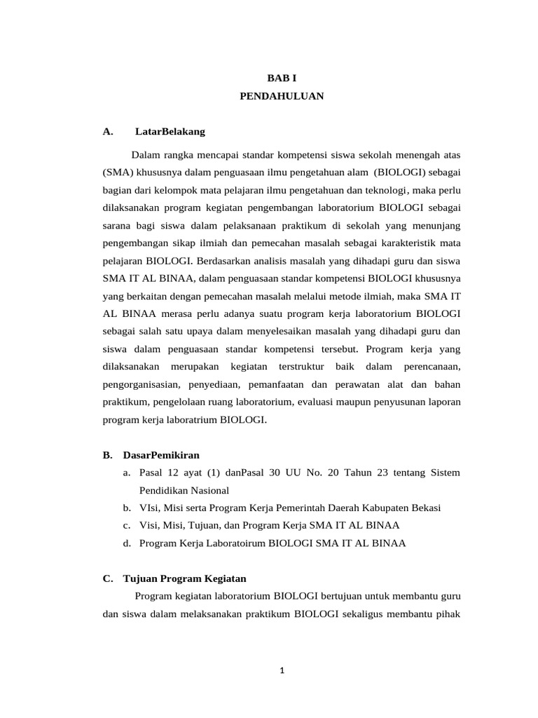 Program Kerja Laboratorium Biologi SMA | PDF