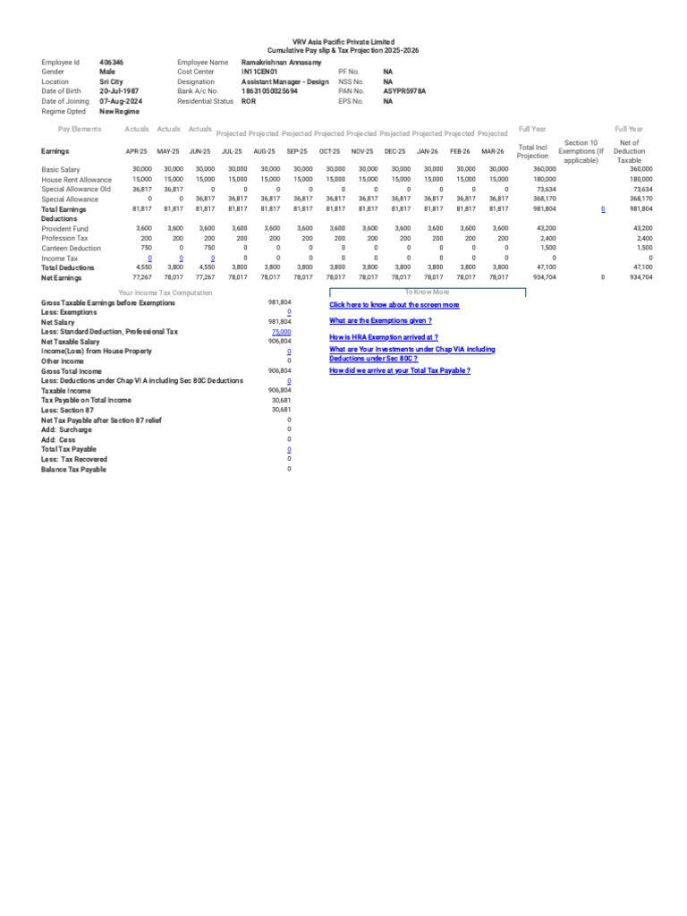 2025-2026 Salary and Tax Projection | PDF | Tax Deduction | Taxes
