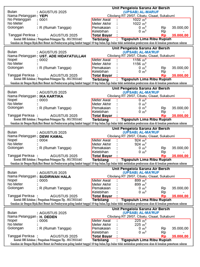 Kwitansi Air SAB | PDF