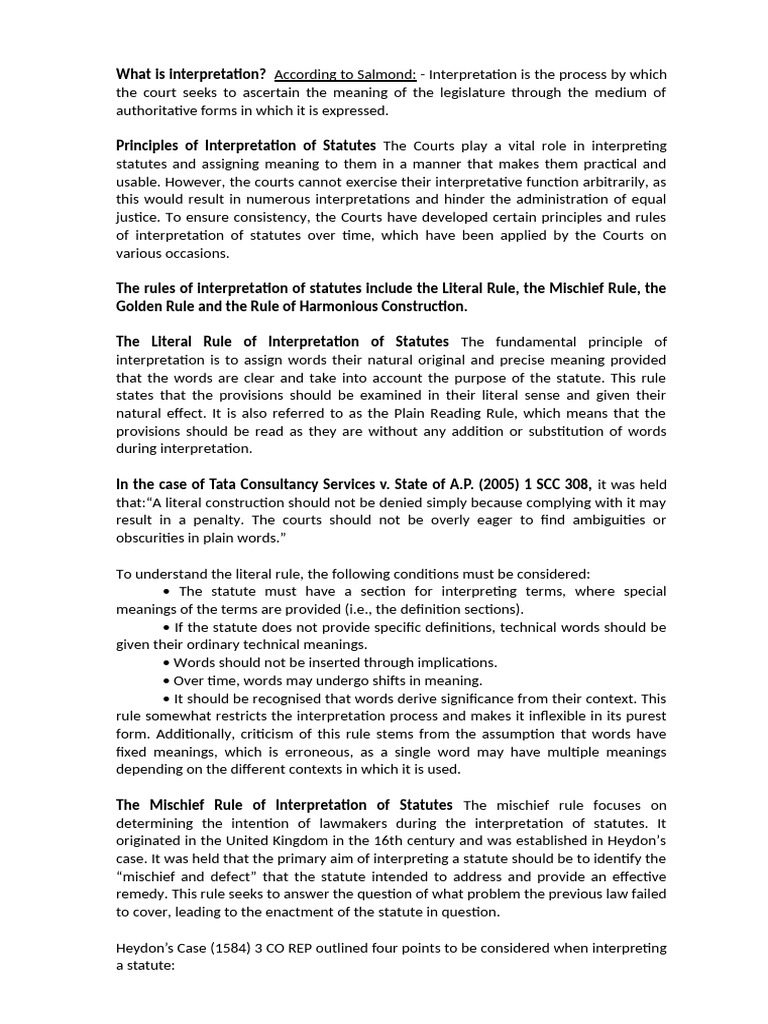 Interpretation of Statutes Notes | PDF | Statutory Interpretation ...