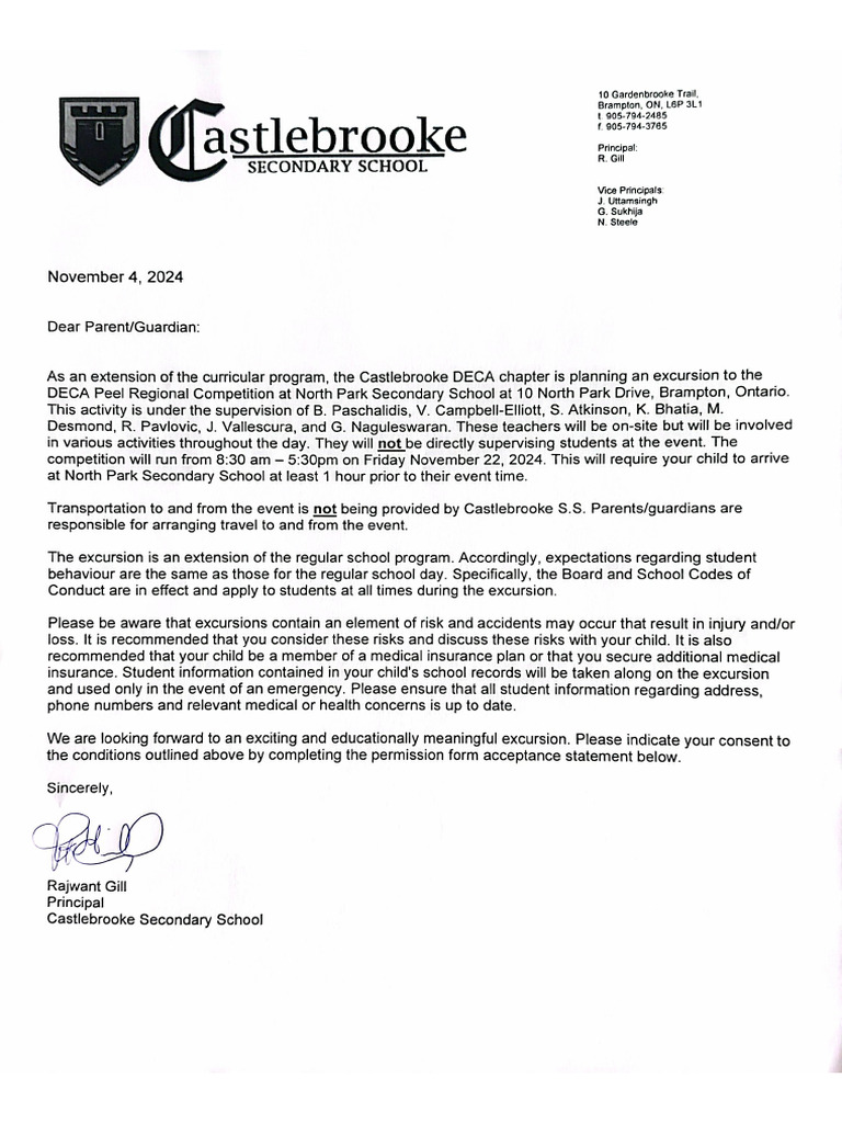 DECA Regionals Permission Form | PDF