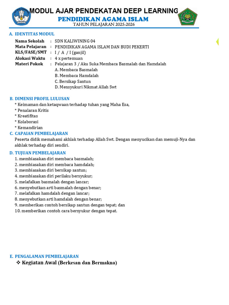 Contoh RPM PAI Deep Learning 2025-2026 | PDF