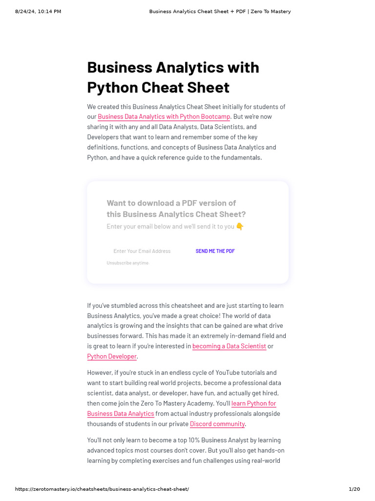 Business Analytics Cheat Sheet + PDF - Zero To Mastery | PDF ...