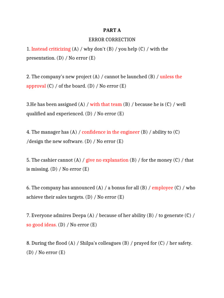 Error Correction Exercises for Grammar | PDF