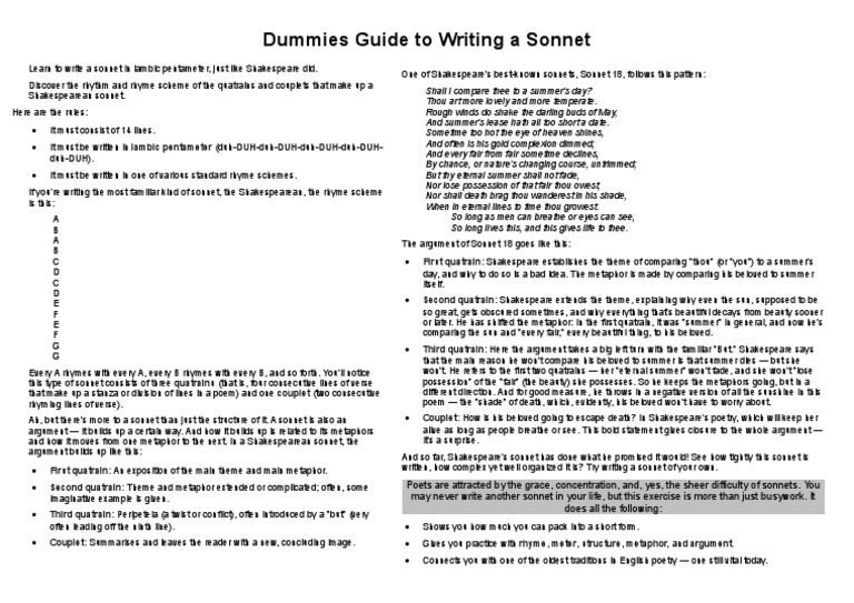 Sonnet Writing Guide for Beginners | PDF | Sonnets | British Poetry