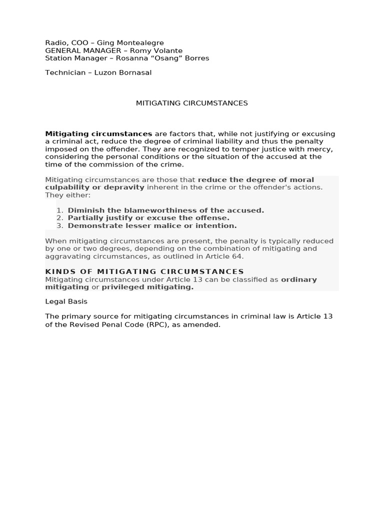 Mitigating Circumstances | PDF | Crimes | Crime & Violence