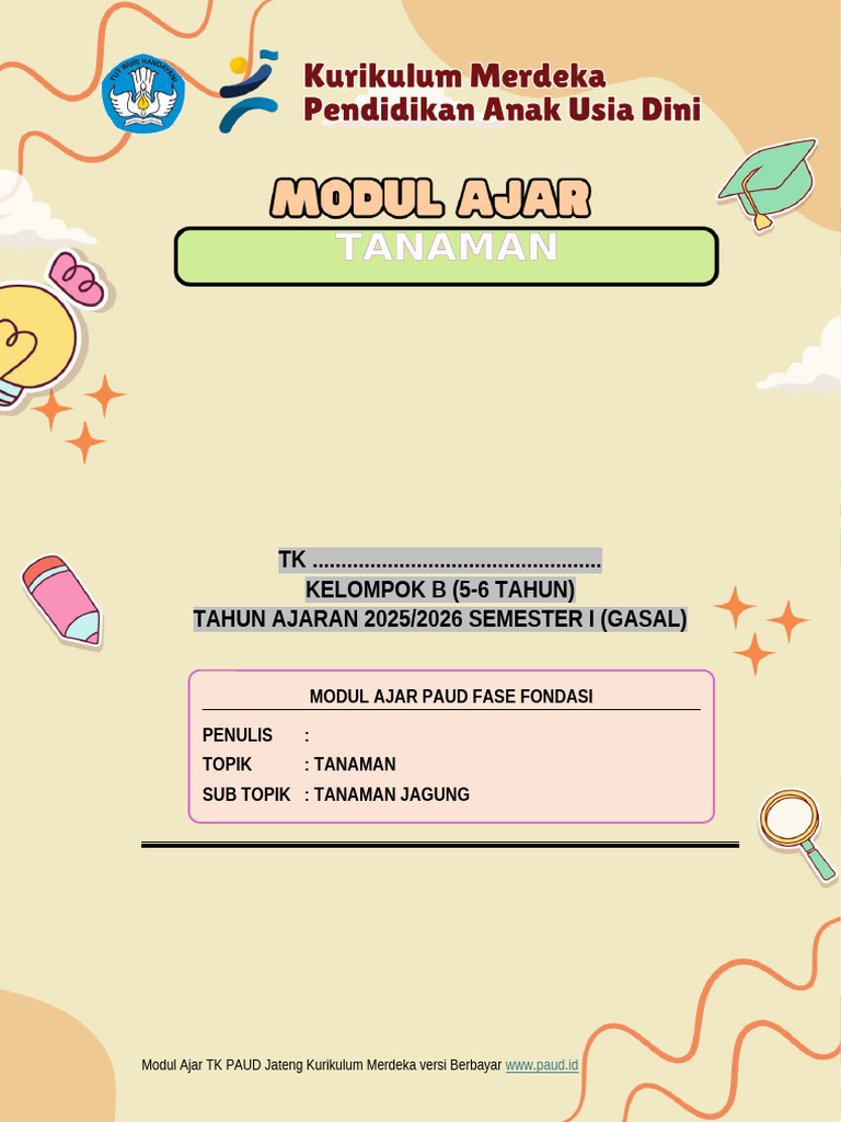 Modul Ajar TK B Tanaman (Jagung) | PDF