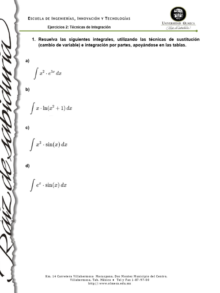 Ejercicios 2 T-Cnicas de Integraci-N | PDF