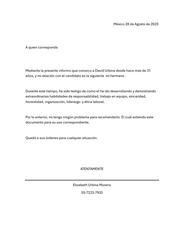 Carta Recomendación Ely | PDF