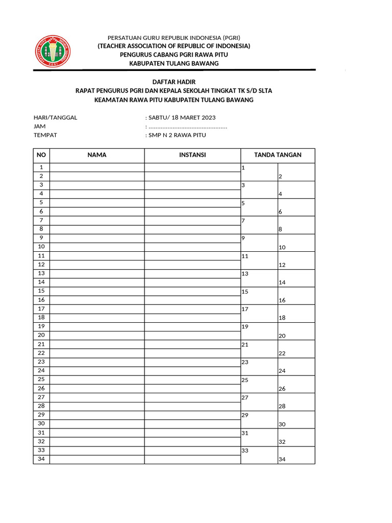 Daftar Hadir Rapat | PDF