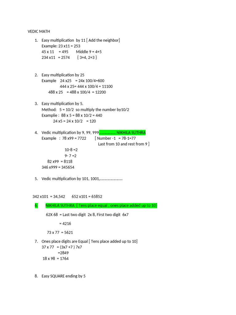 Vedic Maths Multiplication Techniques | PDF