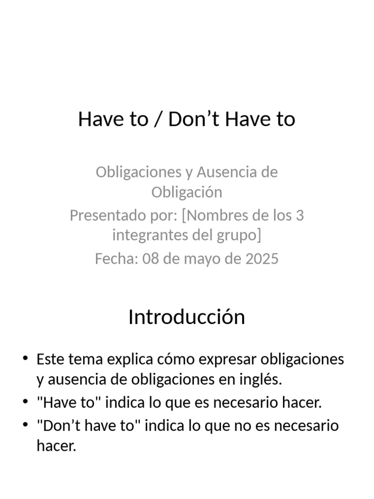 Obligaciones en inglés: Have to y Don't have to | PDF