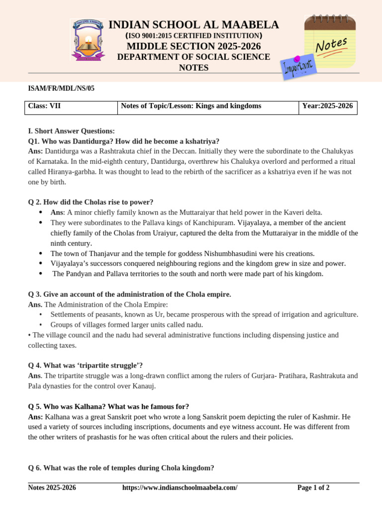 Kings and Kingdoms - NOTES | PDF