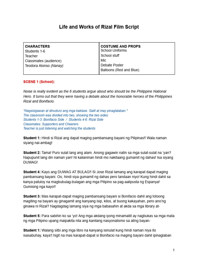 Script of Rizal's Film | PDF