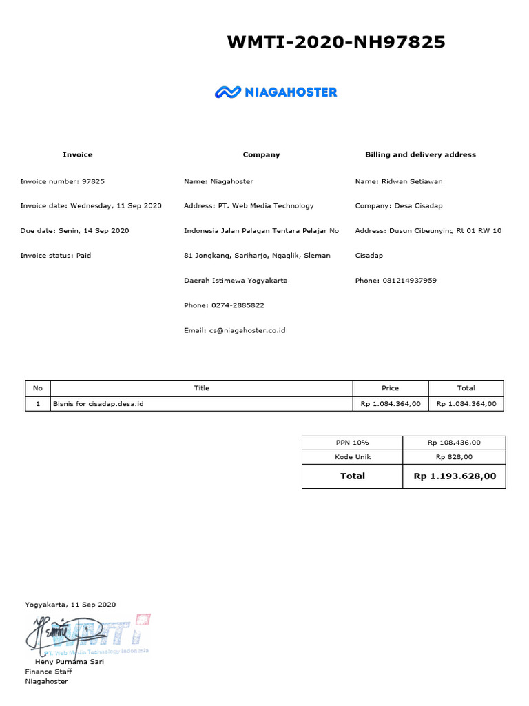 Billing Niagahoster | PDF