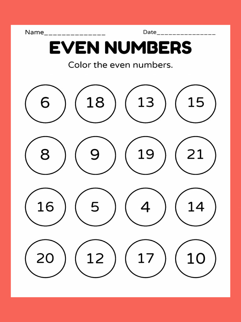 Even Numbers Printable Math Worksheet | PDF