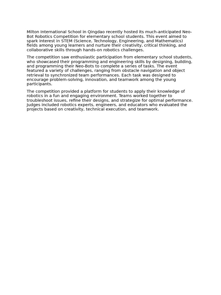 Neo-Bot Robotics Competition in Qingdao | PDF