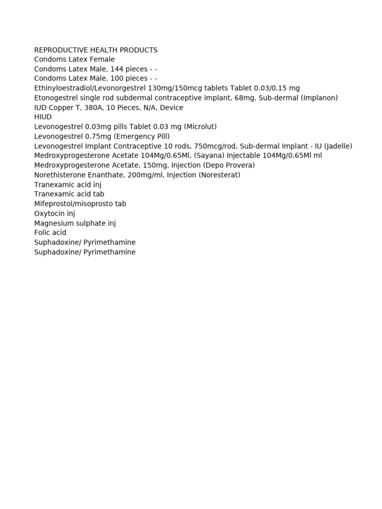 Reproductive Health Product Inventory | PDF