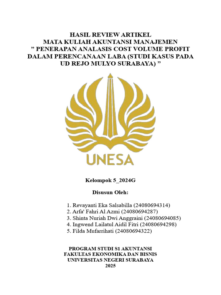 Analisis Cost Volume Profit di UD Rejo Mulyo | PDF