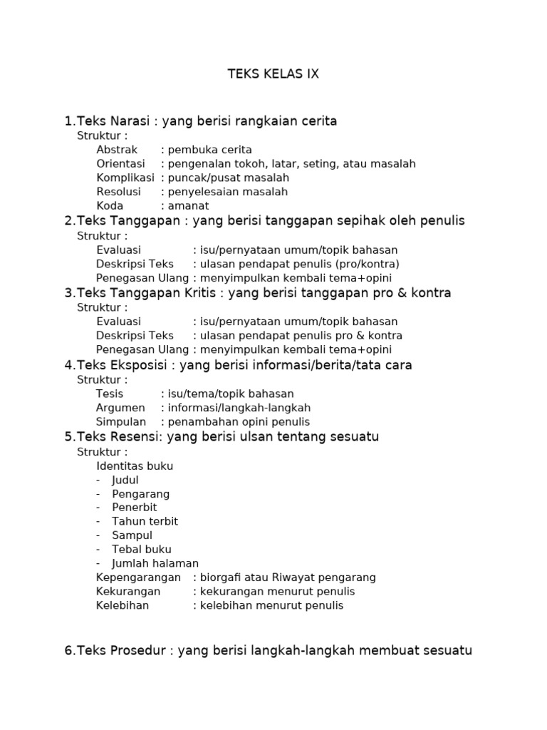 Struktur Berbagai Jenis Teks Kelas IX | PDF