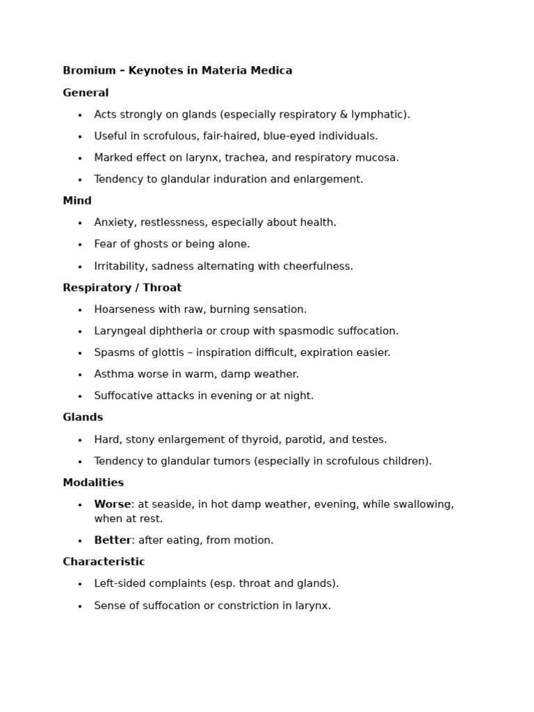 Bromium: Materia Medica Insights | PDF