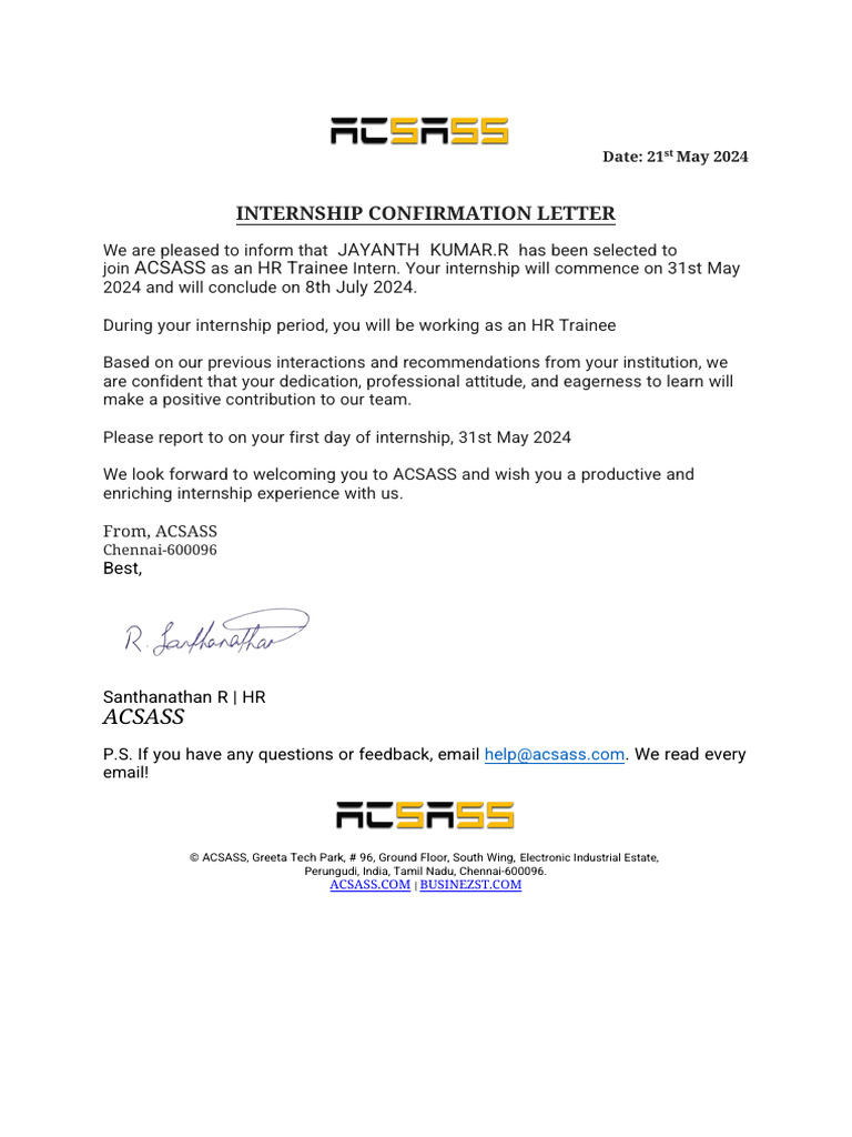 Confirmation Letter | PDF