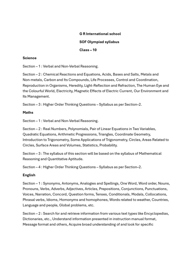 SOF Olympiad Syllabus - 10 | PDF | Verb | Equations