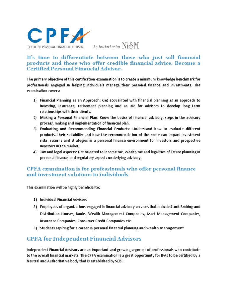 CPFA | PDF | Financial Adviser | Investing