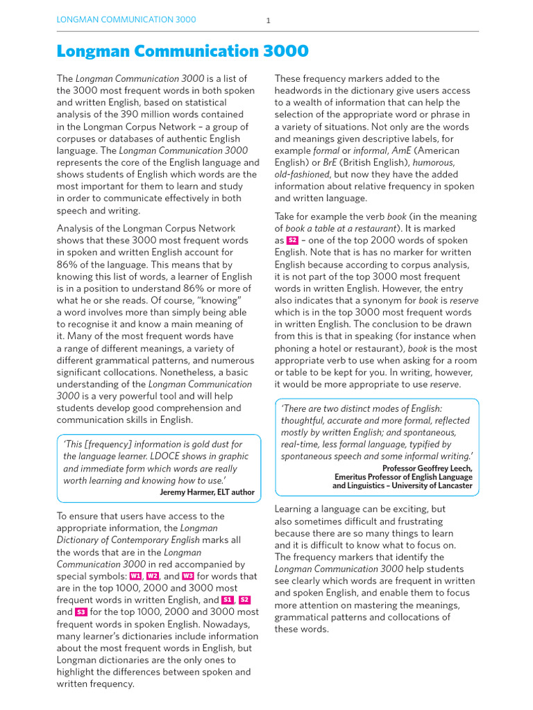 Longman Communication 3000 Overview | PDF | English Language | Word