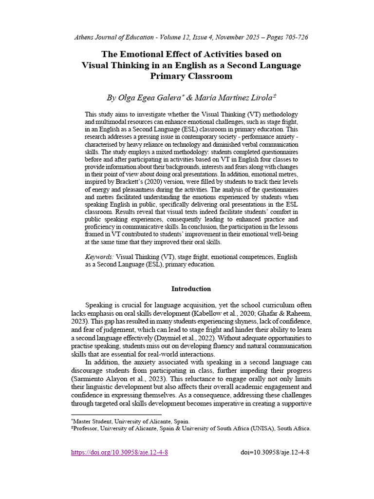 Visual Thinking's Impact on ESL Anxiety | PDF | English As A Second Or ...